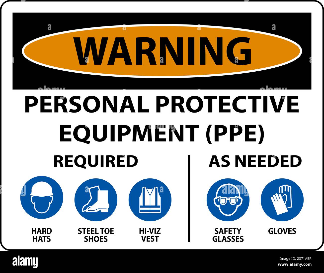Warning PPE Required As Needed Sign On White Background Stock Vector ...