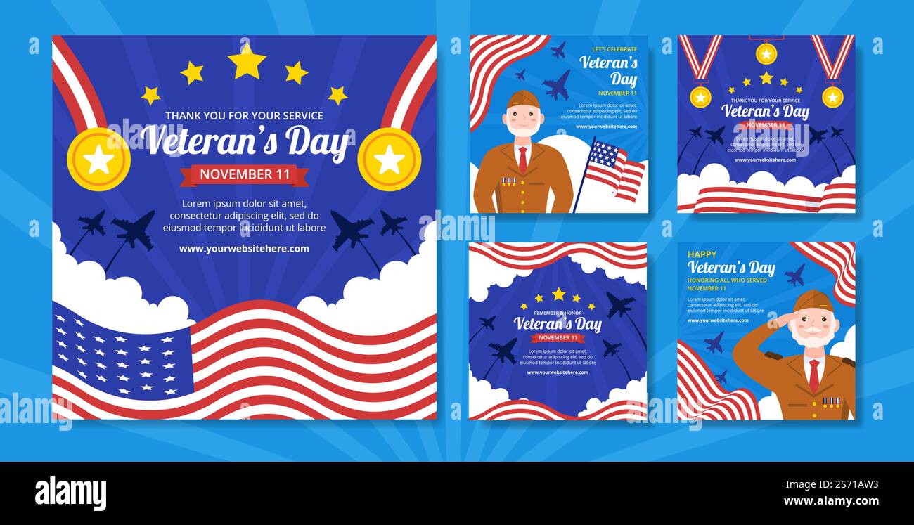 Happy Veterans Day Social Media Post Template Hand Drawn Cartoon Flat Illustration Stock Vector ...