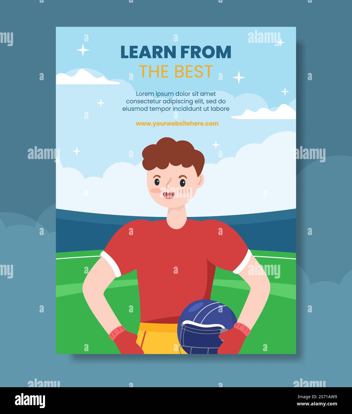 American Football Sports Player Poster Template Hand Drawn Cartoon Flat ...