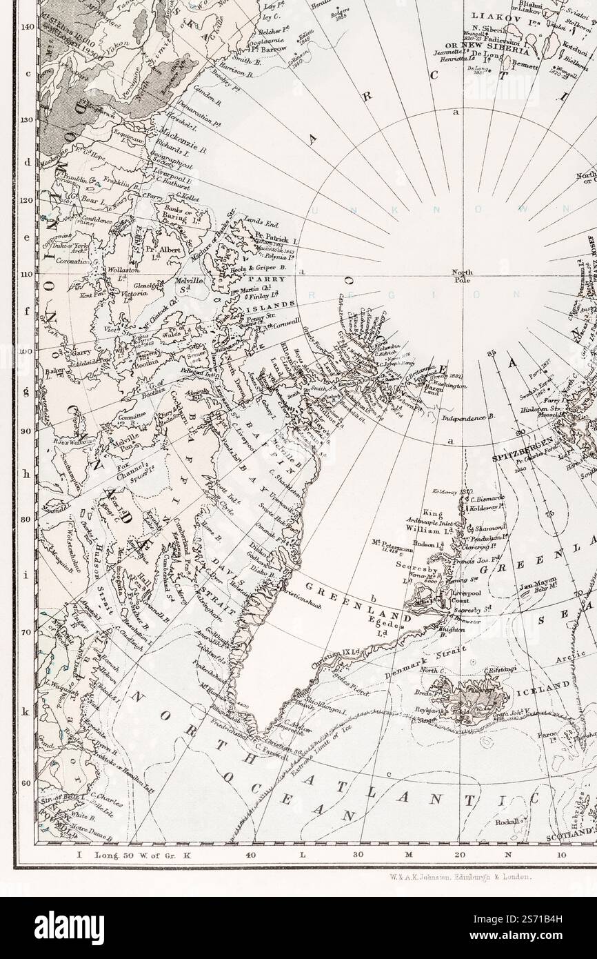 Old Atlas Greenland map [1897] of polar region around which has become ...