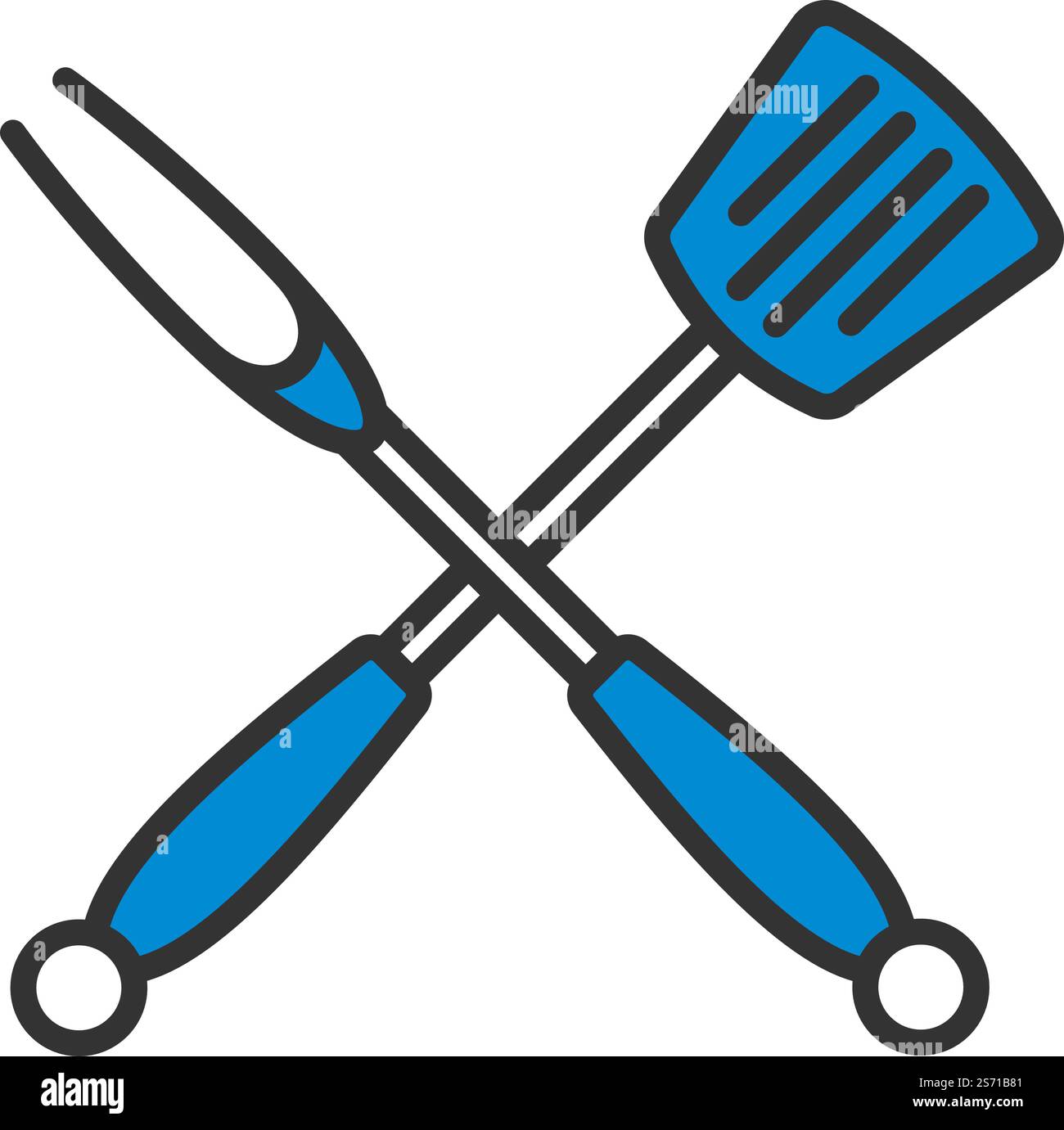 Crossed Frying Spatula And Fork Icon. Editable Bold Outline With Color ...