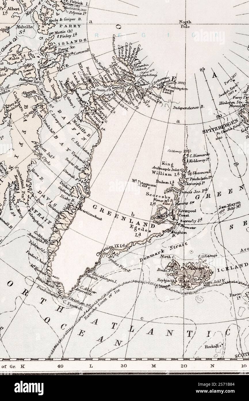 Old Atlas Greenland map [1897] of polar region around which has become ...