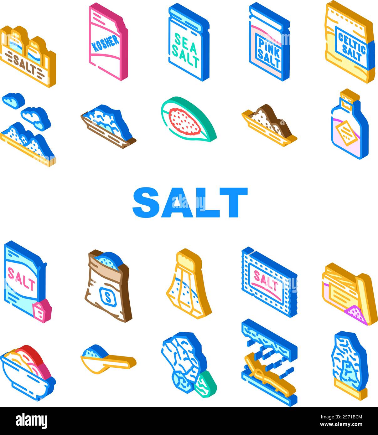 salt sea food crystal powder icons set vector. spice white, sodium ...