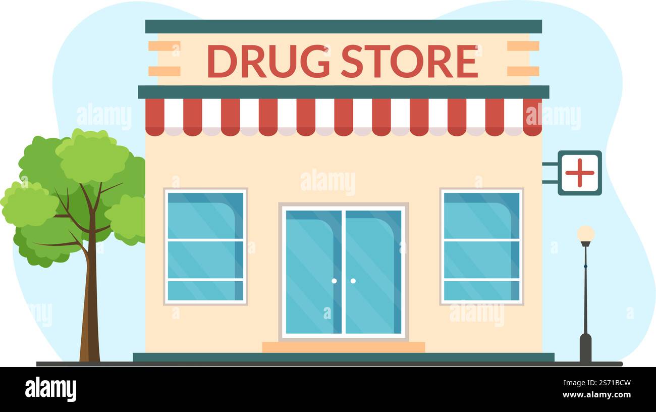 Drug Store Template Hand Drawn Cartoon Flat Illustration Shop for the ...
