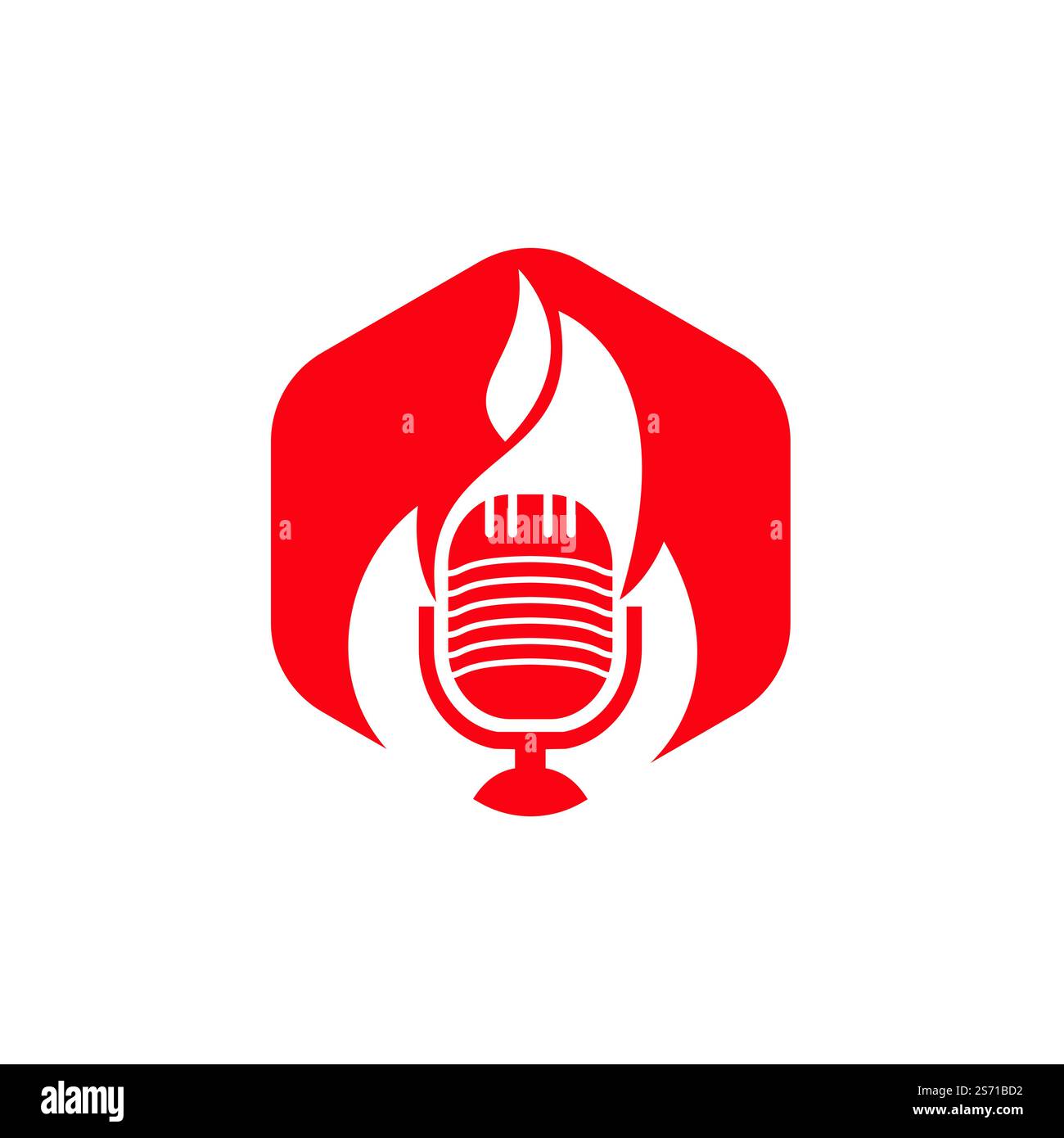 Fire Podcast logo design template. Flame fire podcast mic logo vector ...