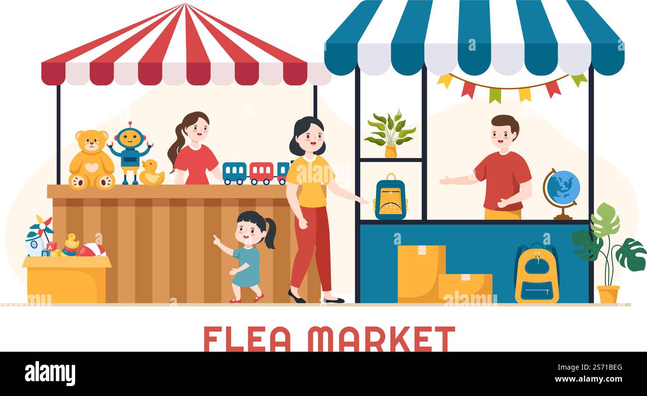 Flea Market Template Hand Drawn Cartoon Flat Illustration Second Hand ...