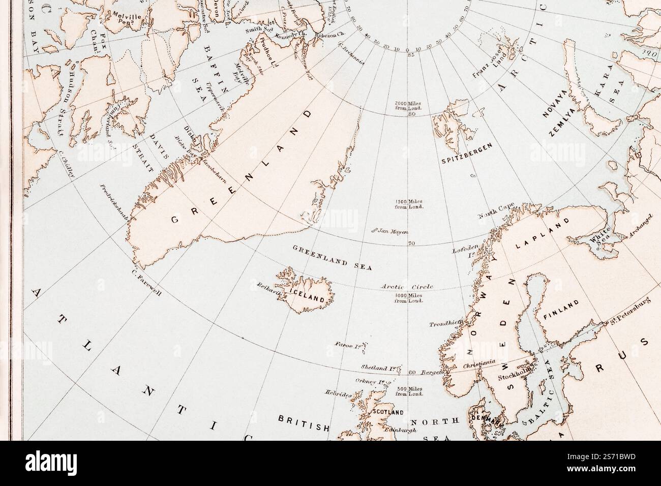 Old Atlas Greenland map [c.1879] of polar region around which has ...