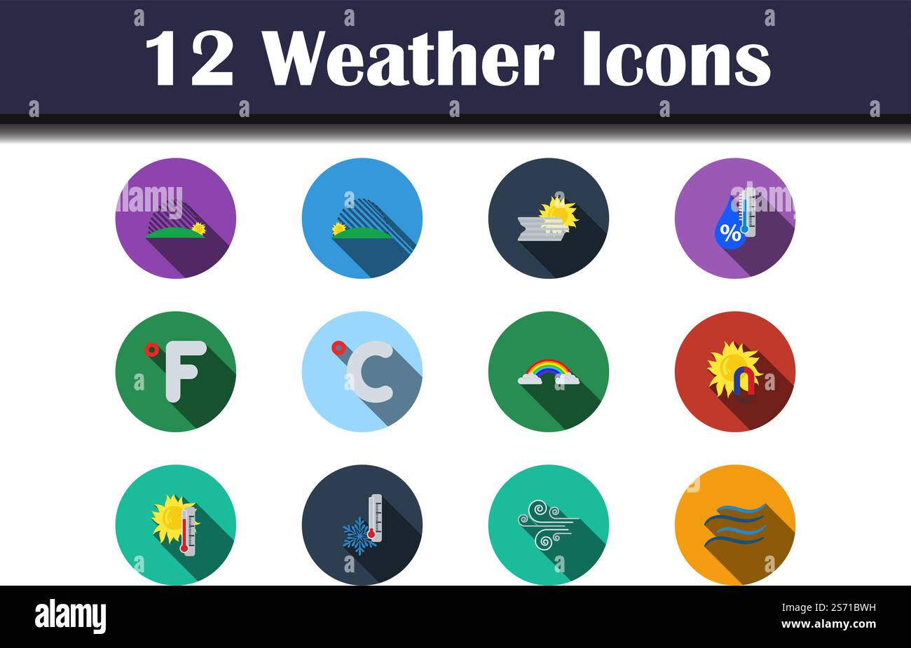 Weather Icon Set. Flat Design With Long Shadow. Vector illustration ...
