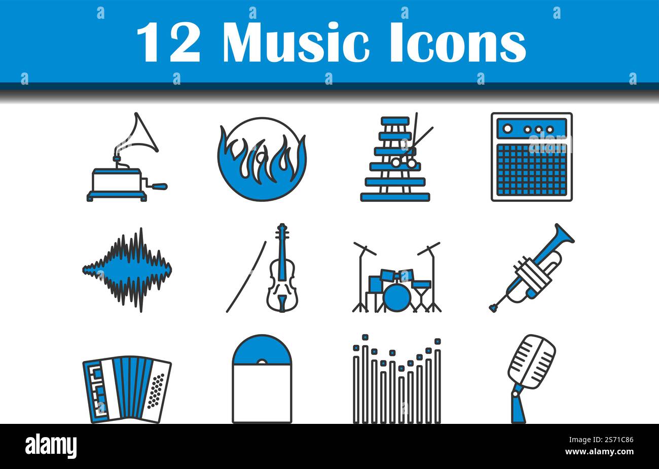 Music Icon Set. Editable Bold Outline With Color Fill Design. Vector ...