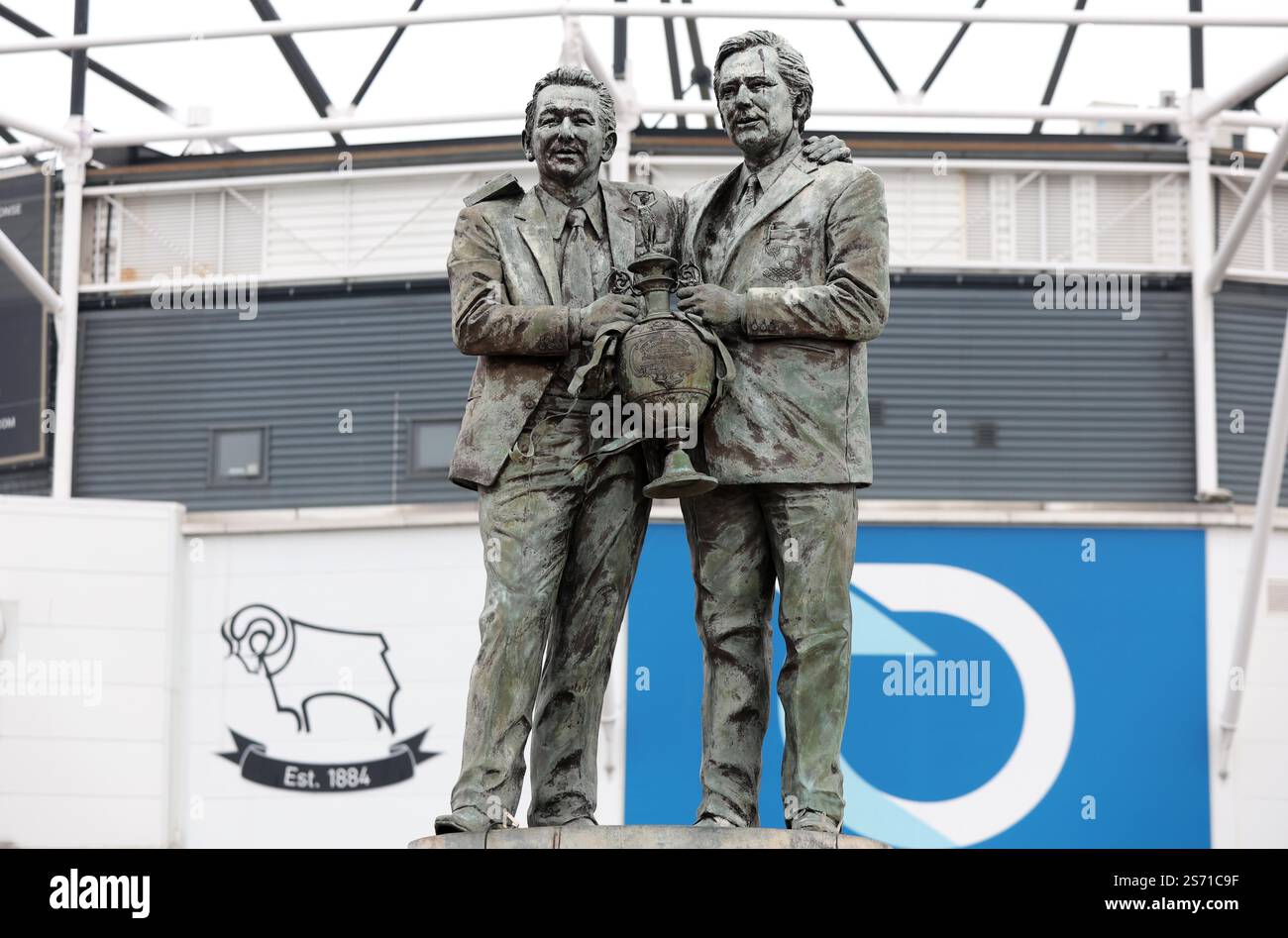 The statues of Brian Clough and Peter Taylor outside the ground ahead ...