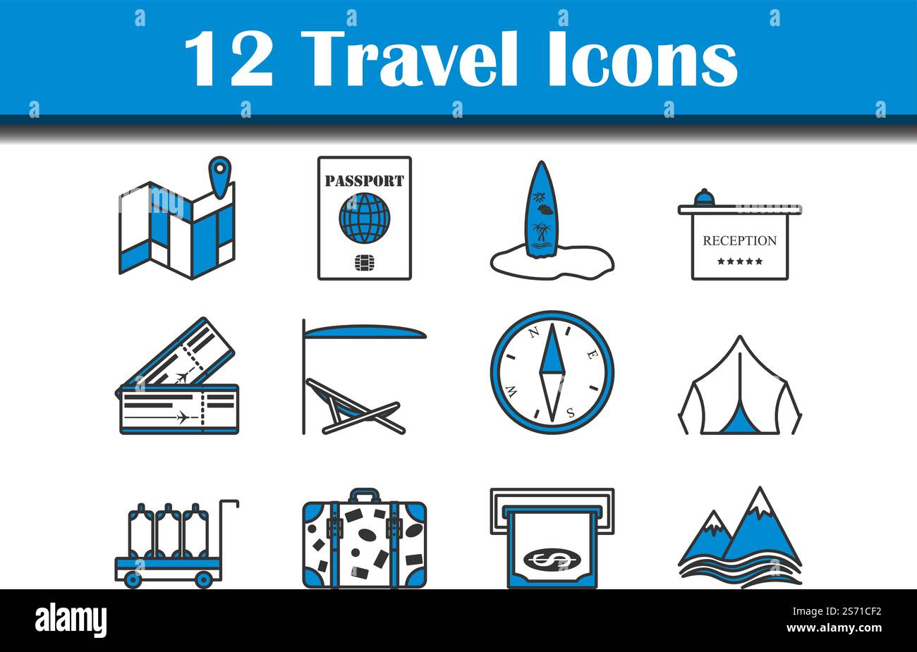 Travel Icon Set. Editable Bold Outline With Color Fill Design. Vector ...