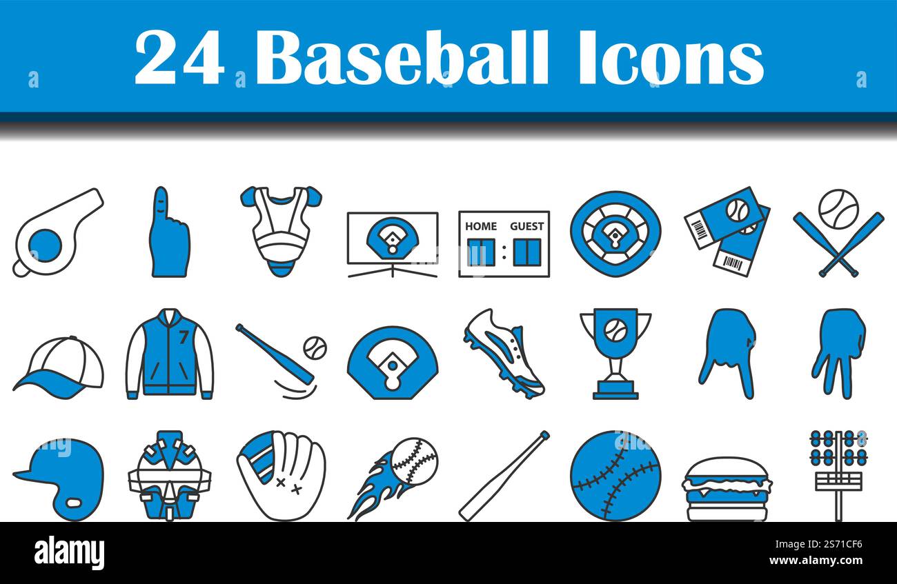 Baseball Icon Set. Editable Bold Outline With Color Fill Design. Vector ...