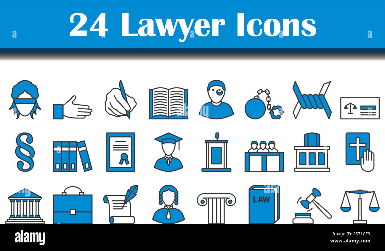 Lawyer Icon Set. Editable Bold Outline With Color Fill Design. Vector ...
