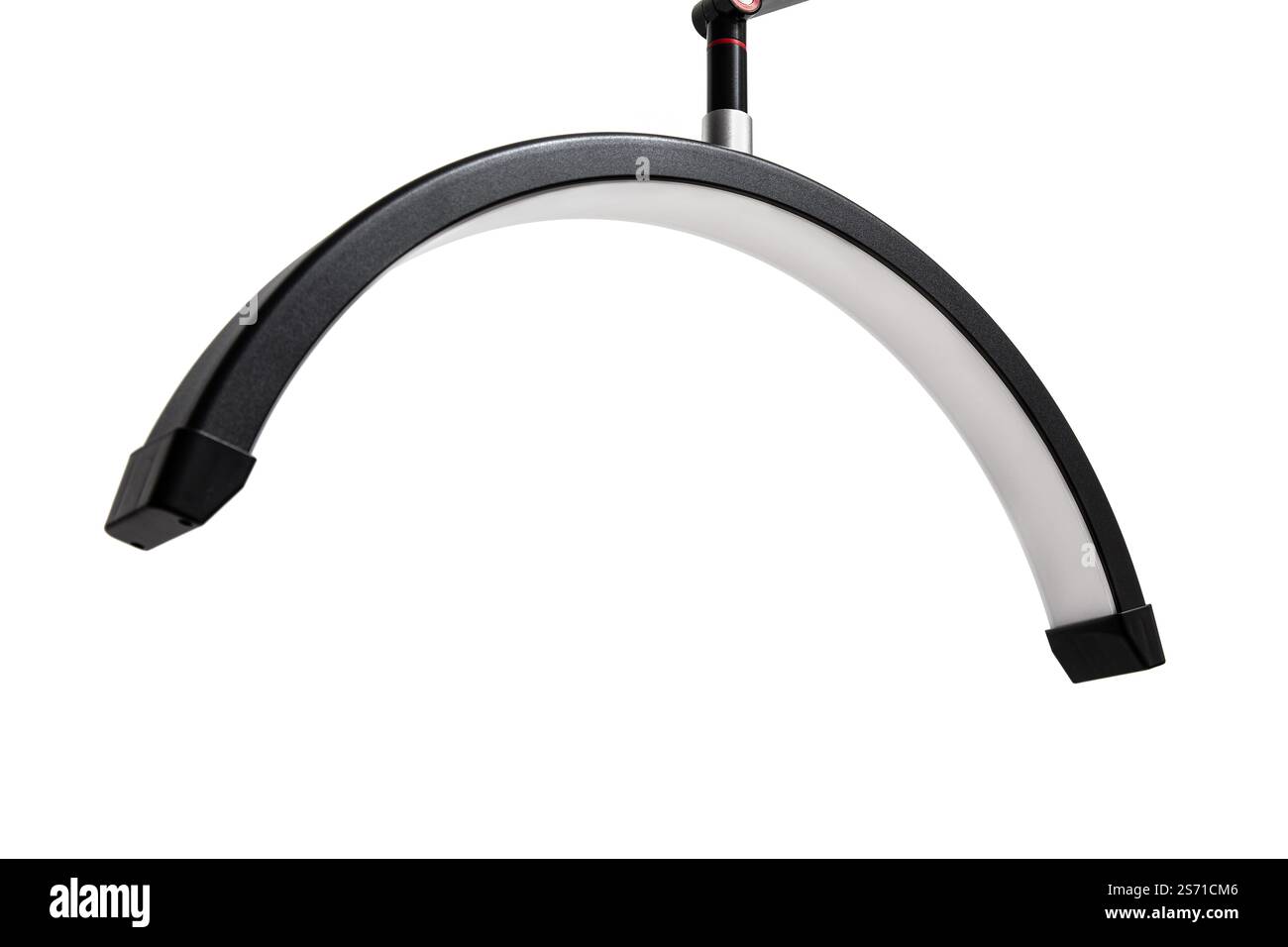A sleek, black and white LED light fixture with a curved design ...