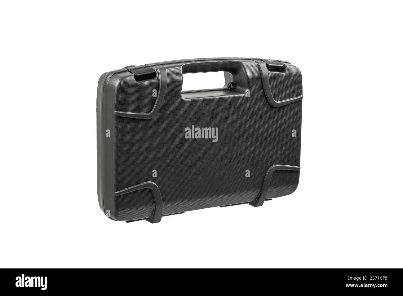 Gray, hard plastic suitcase with textured surface, handle and secure ...