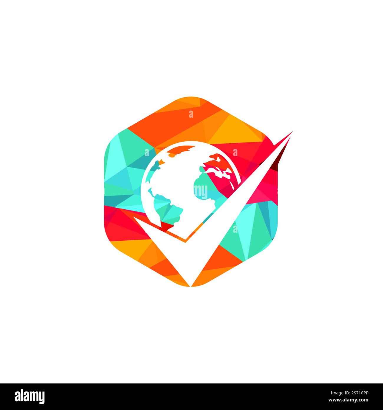 Globe check vector logo design. Tick mark and globe icon design Stock ...