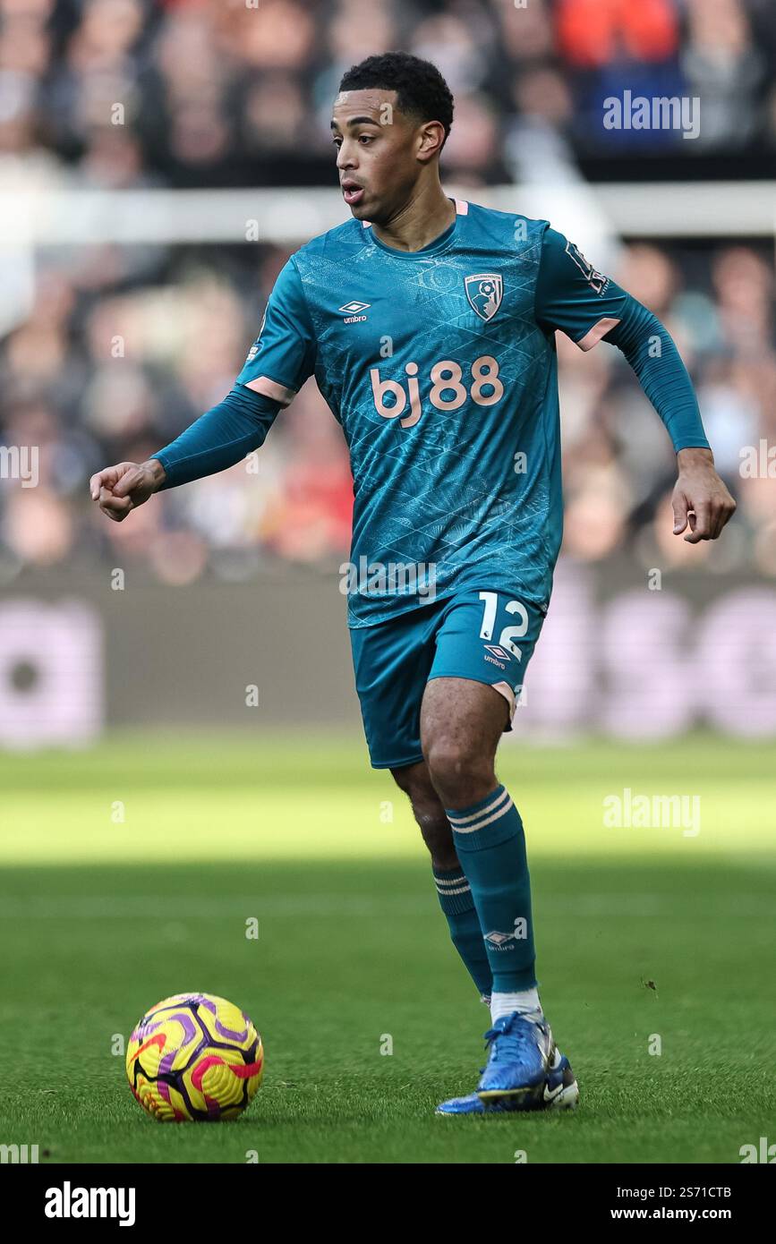 Newcastle, UK. 18th Jan, 2025. Tyler Adams of Bournemouth breaks with ...