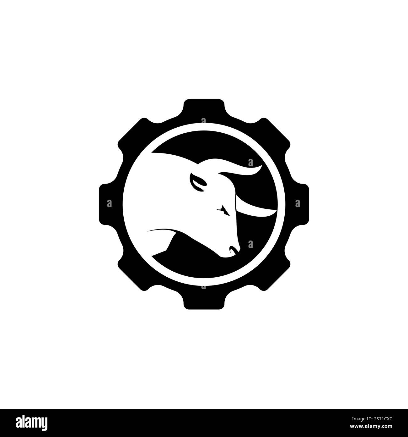 Creative bull gear vector logo design. Gear with bull horns technology ...