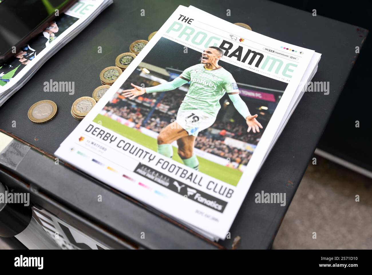 Derby County's Kayden Jackson featuring on the front cover of the match ...