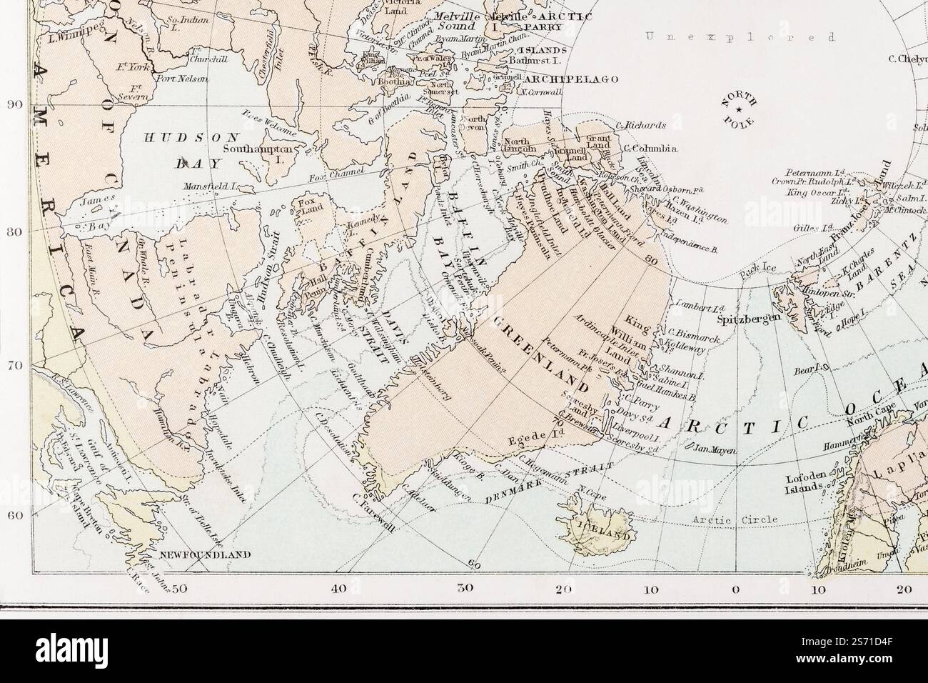 Old Atlas Greenland map [1890s] of polar region around which has become ...