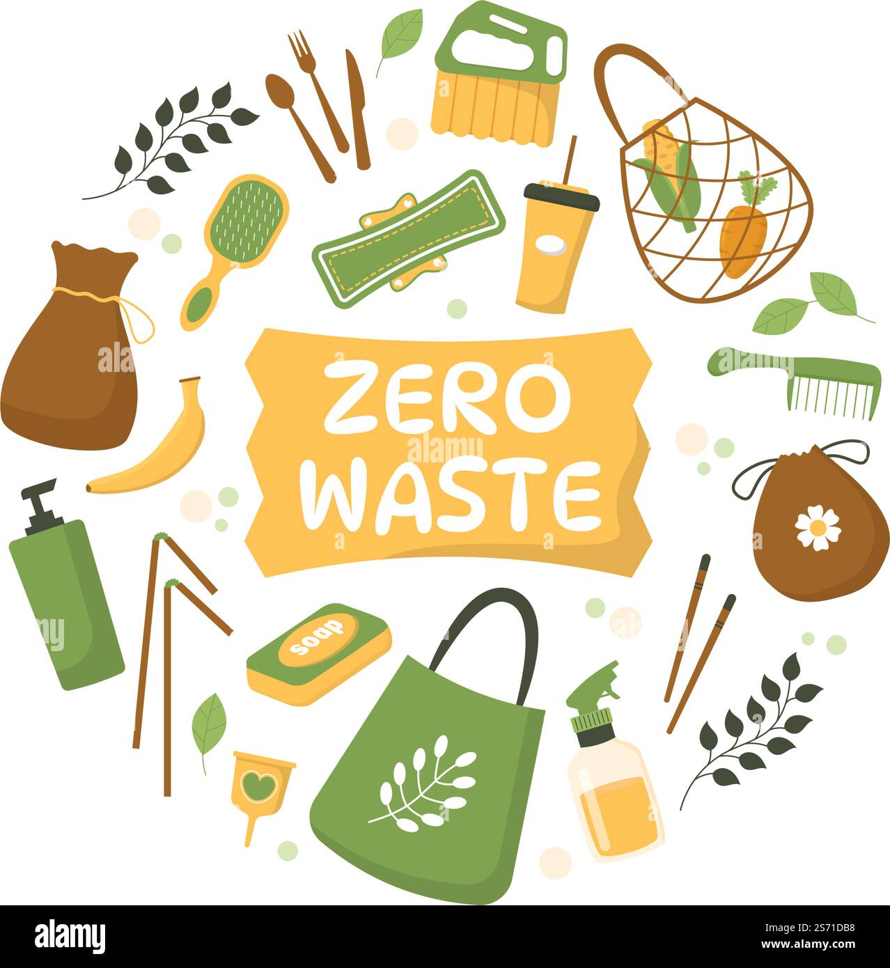 Zero Waste Template Hand Drawn Cartoon Flat Illustration with Durable ...