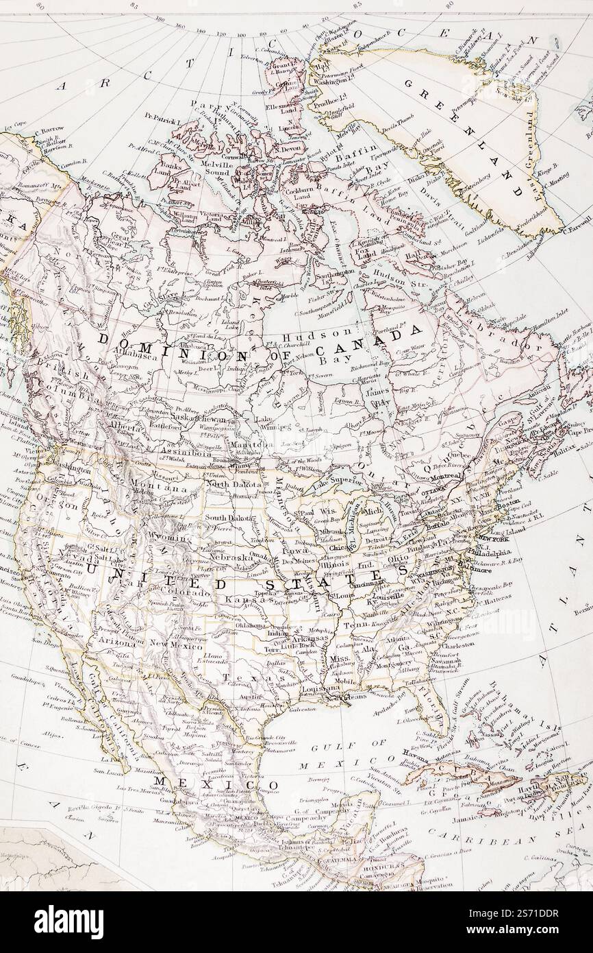 Old Atlas Greenland map [1890s] of polar region around which has become ...