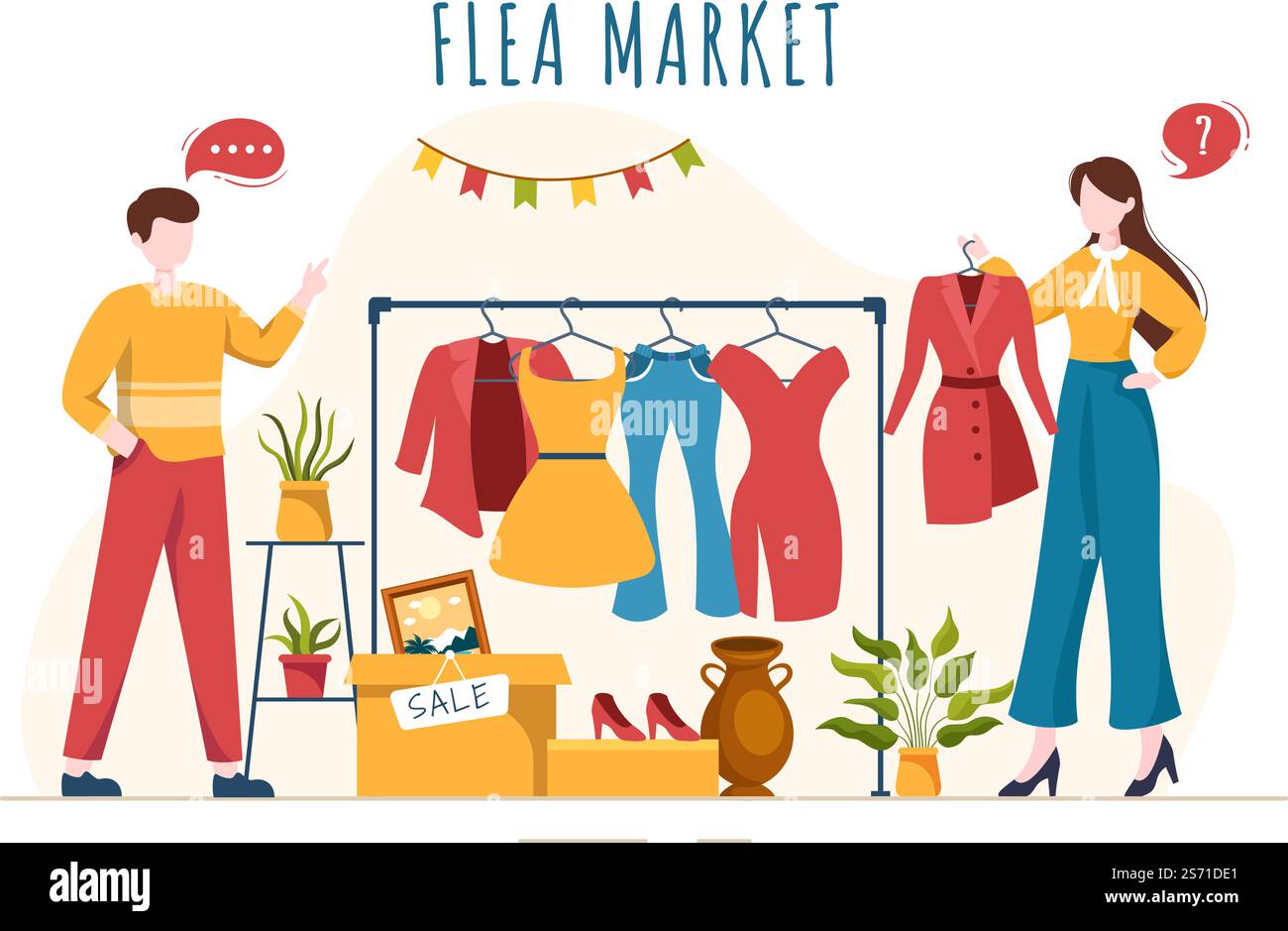 Flea Market Template Hand Drawn Cartoon Flat Illustration Second Hand ...