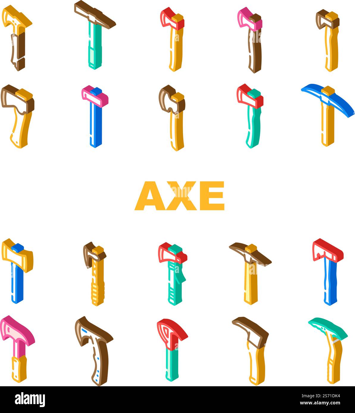 axe hatchet wood blade tool icons set vector. wooden equipment, ax work ...