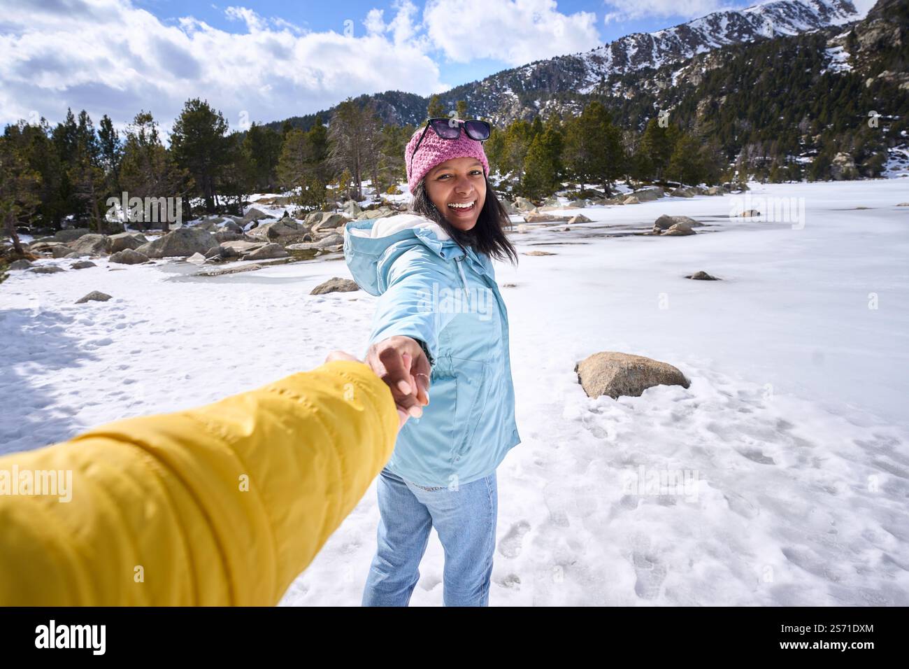 Woman leading partner hand hi-res stock photography and images - Alamy
