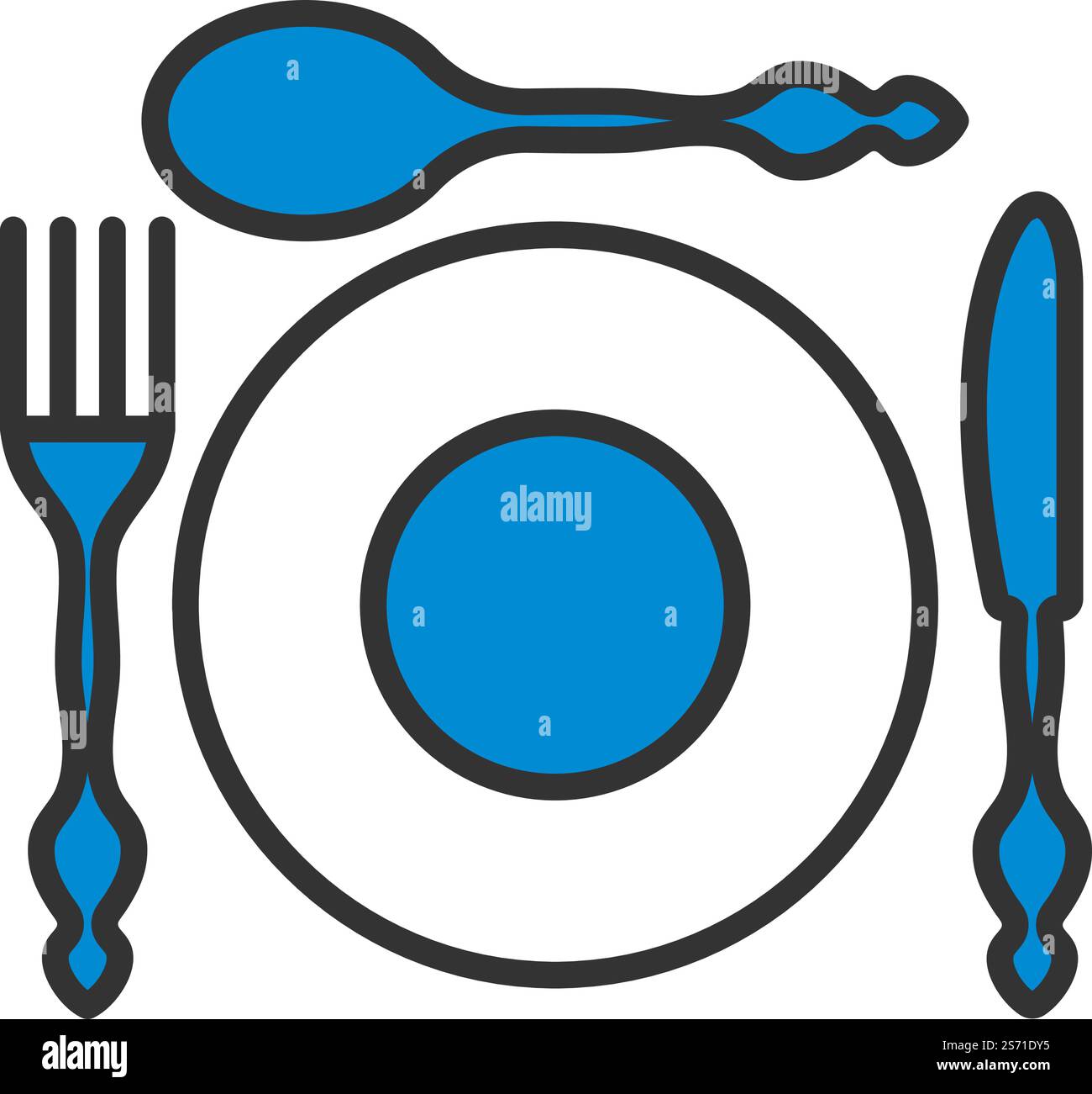 Icon Of Silverware And Plate. Editable Bold Outline With Color Fill ...