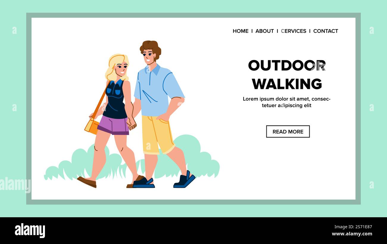 outdoor walking vector. walk woman, happy lifestyle, person nature ...