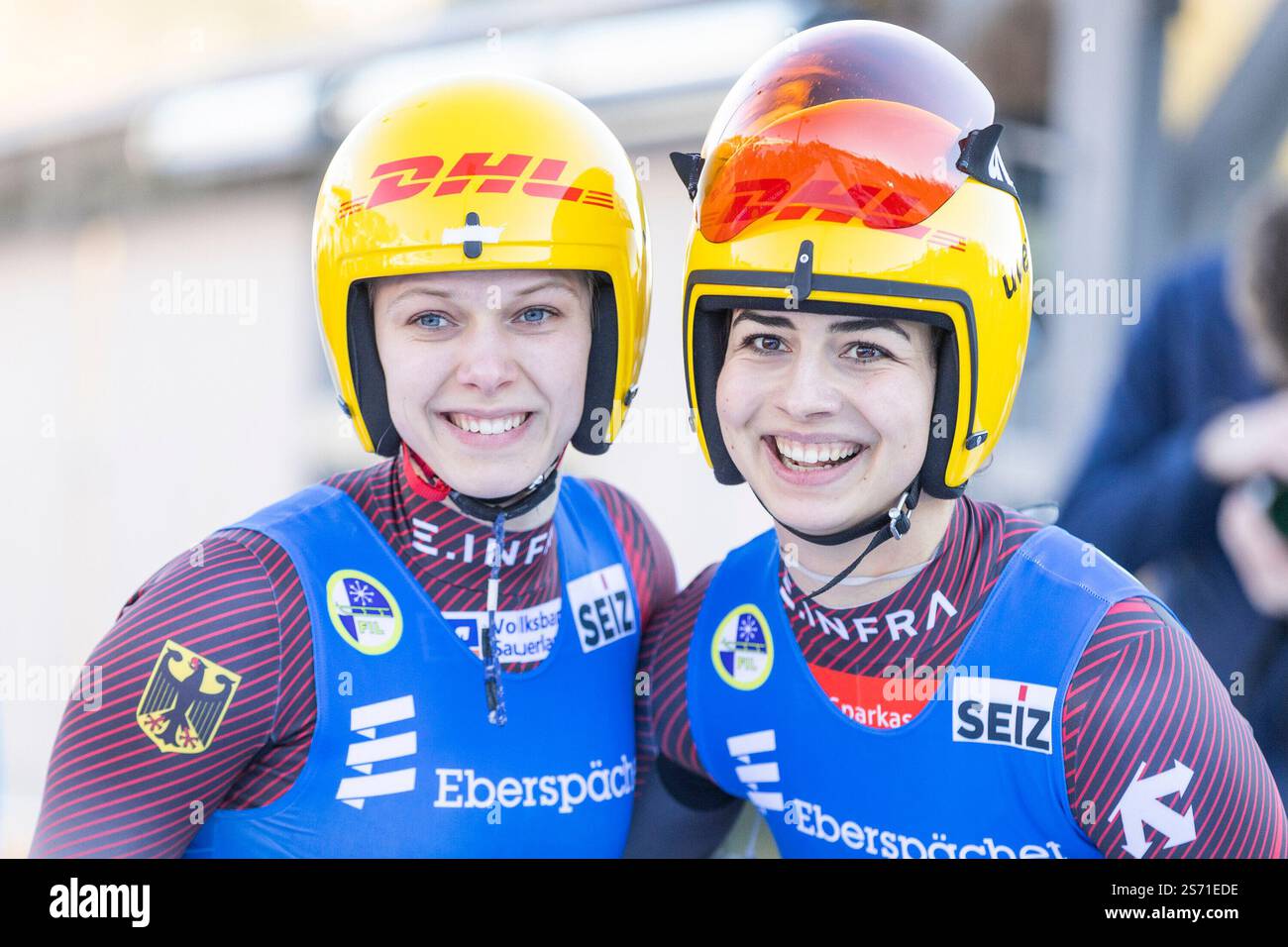 Jessica Degenhardt, Cheyenne Rosenthal im Ziel. Ebersp?cher FIL Rodel ...
