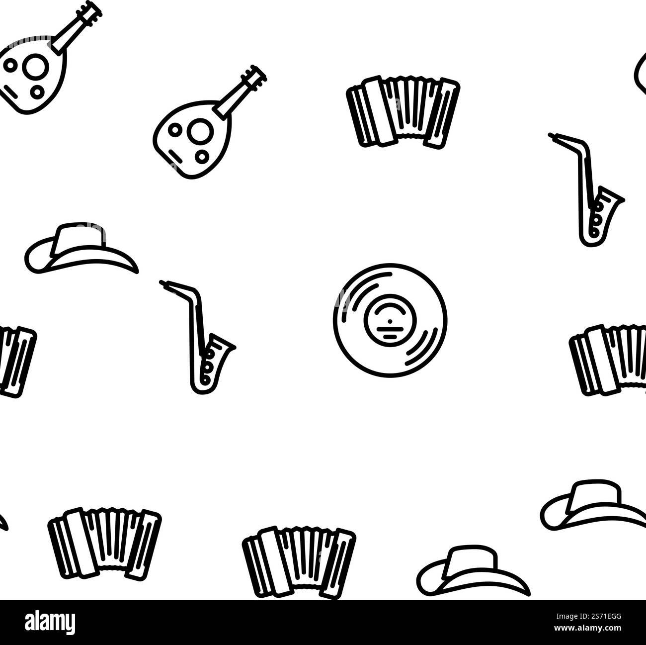 Music Genres Audio Performance vector seamless pattern thin line ...