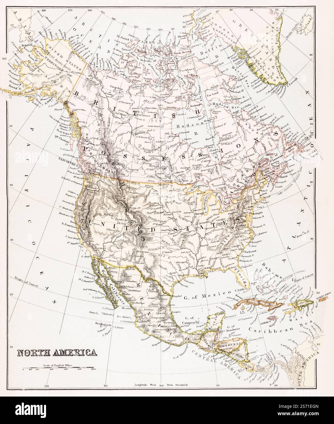 Old book Greenland map [1880s] of the polar region around which has ...