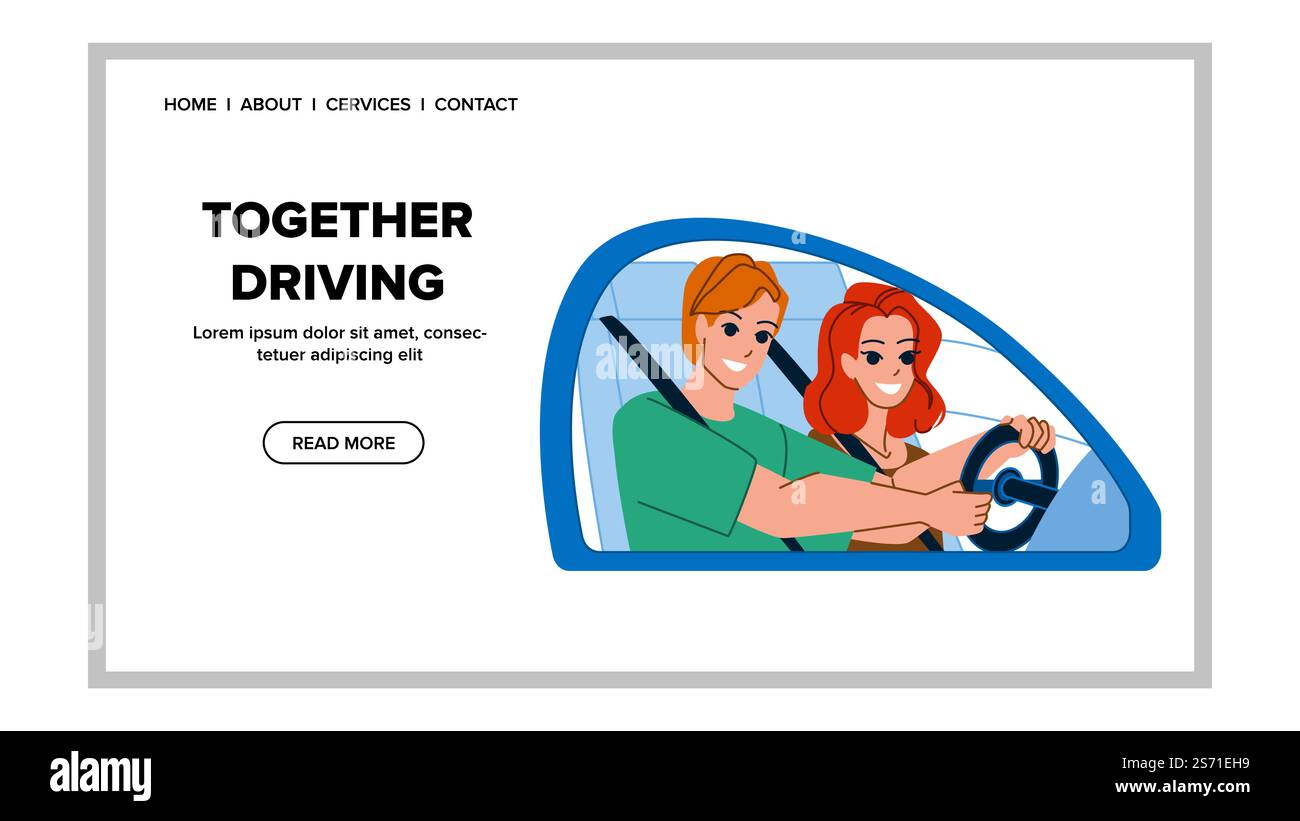 together driving vector. car travel, road journey, trip couple, happy ...
