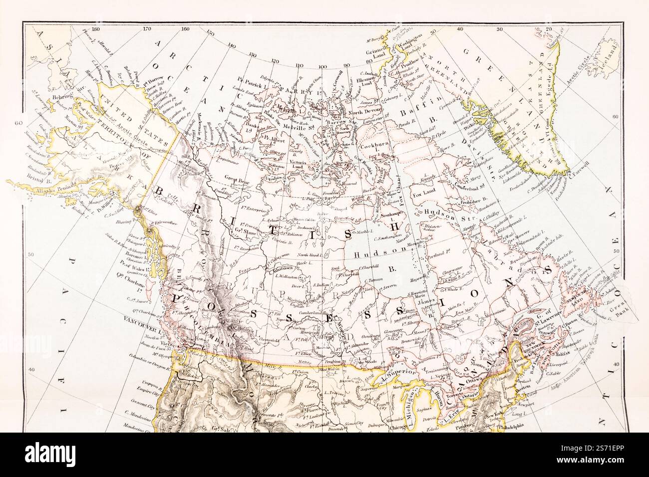 Old book Greenland map [1880s] of the polar region around which has ...