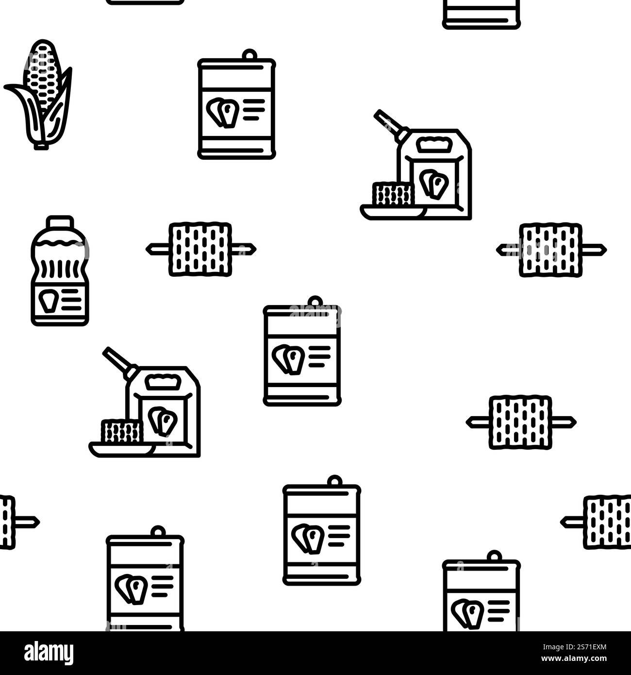 corn maize sweet plant cob vector seamless pattern thin line ...