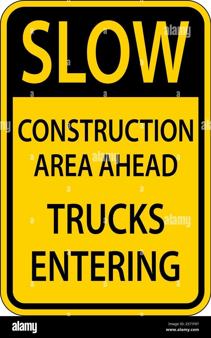 Slow Construction Area Ahead Sign On White Background Stock Vector ...