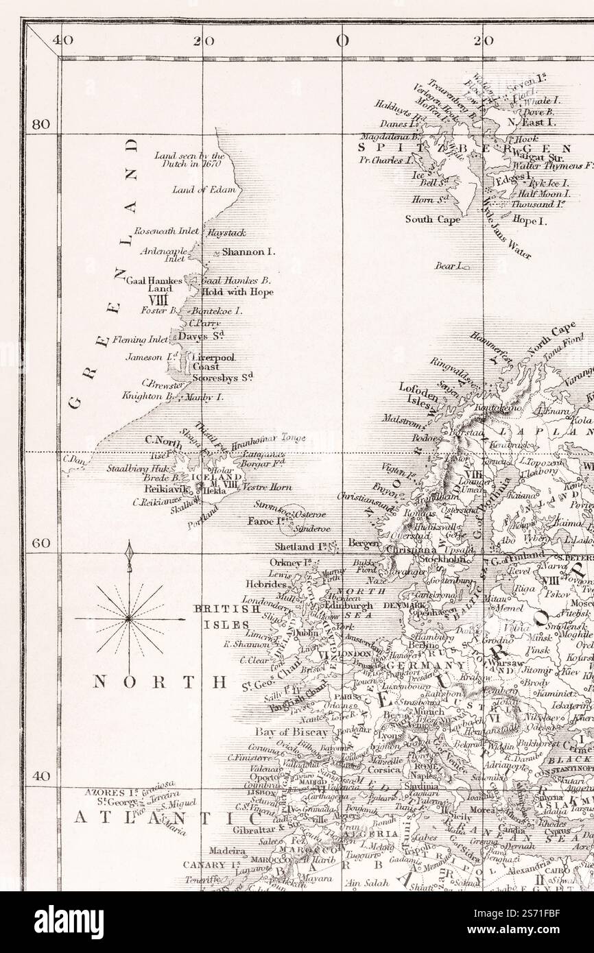 Old book Greenland map [1880s] of the polar region around which has ...
