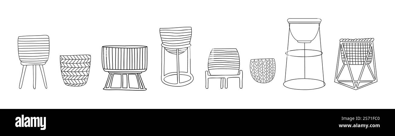 Hand made flower pots and planters vector line art Stock Vector Image ...
