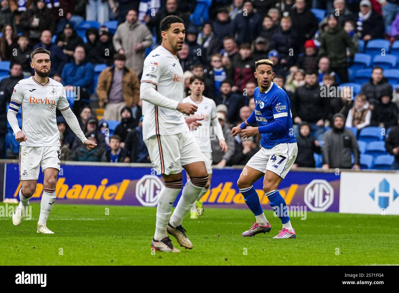 Cardiff, UK. 18th Jan, 2025. Callum Robinson of Cardiff City scores the ...