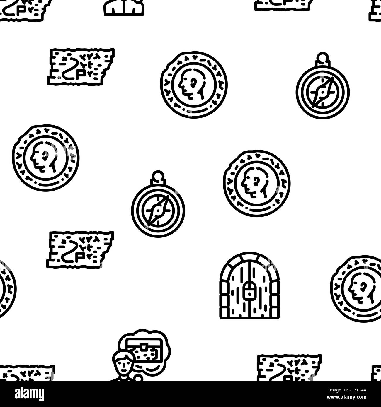 Treasure Precious And Antique vector seamless pattern thin line ...