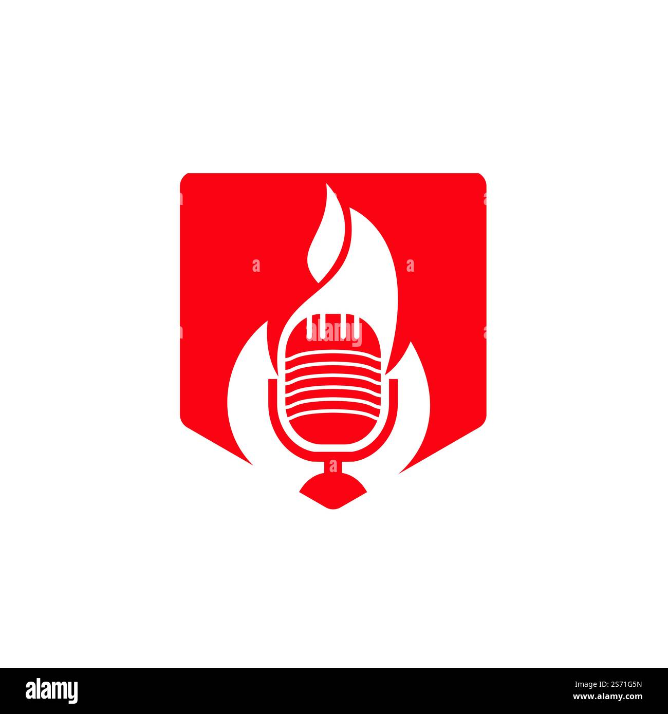 Fire Podcast logo design template. Flame fire podcast mic logo vector ...