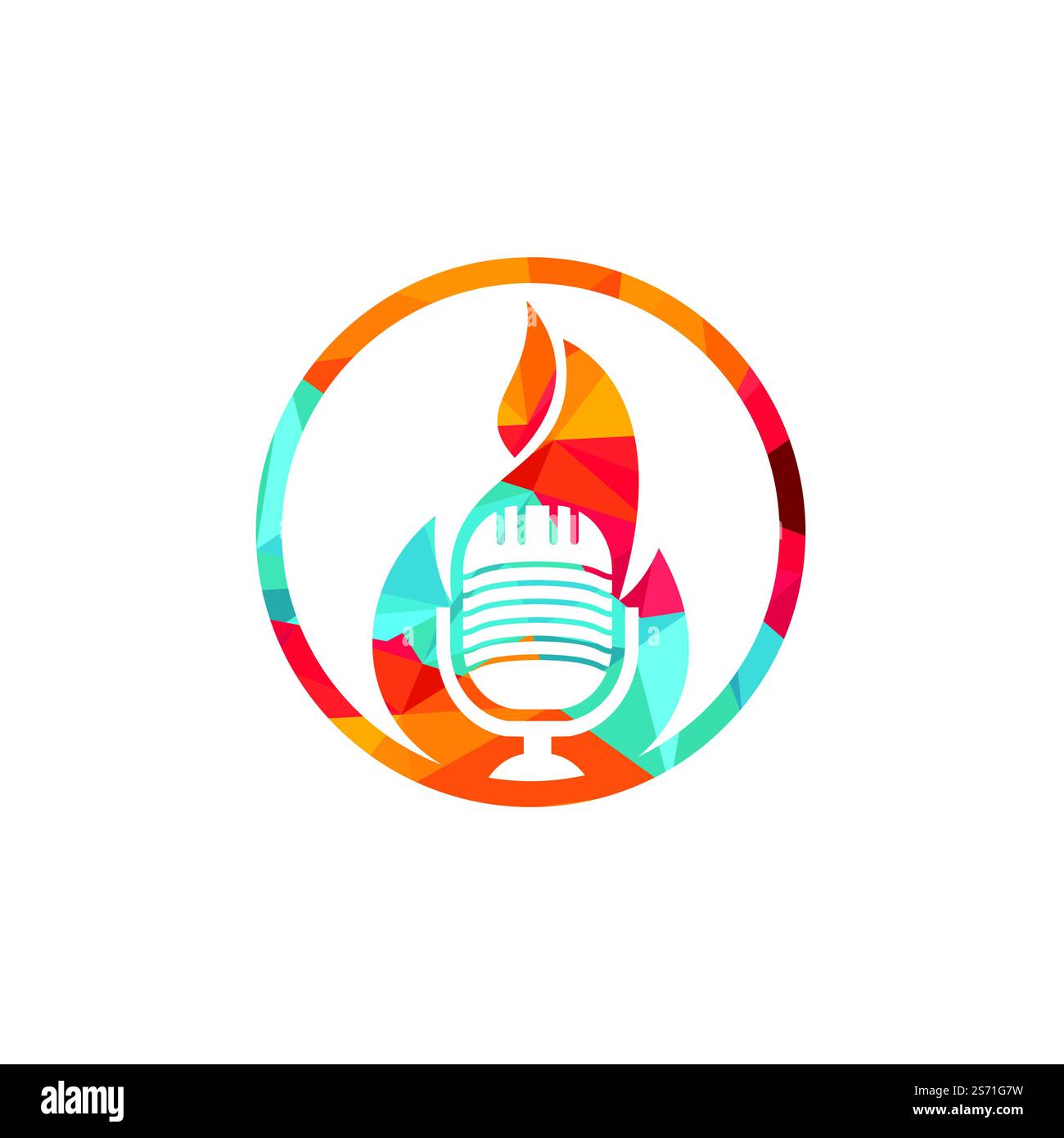 Fire Podcast logo design template. Flame fire podcast mic logo vector ...