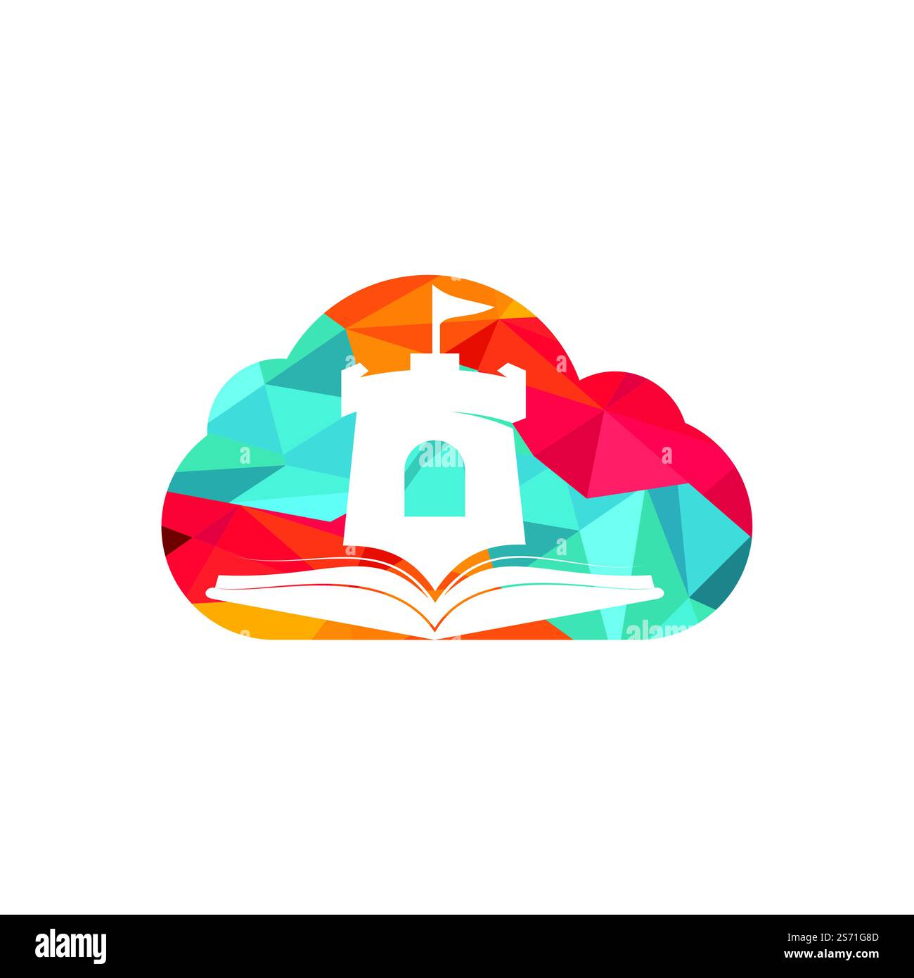 Castle book with cloud vector logo design. Unique bookstore, library ...
