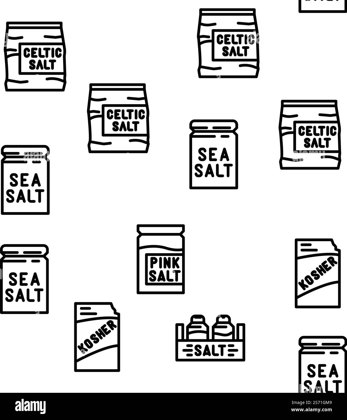 salt sea food crystal powder vector seamless pattern thin line ...