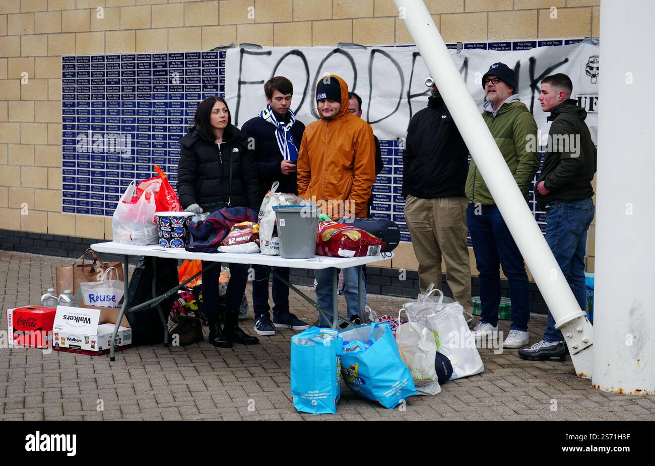 A food bank collection point outside the King Power Stadium, Leicester ...