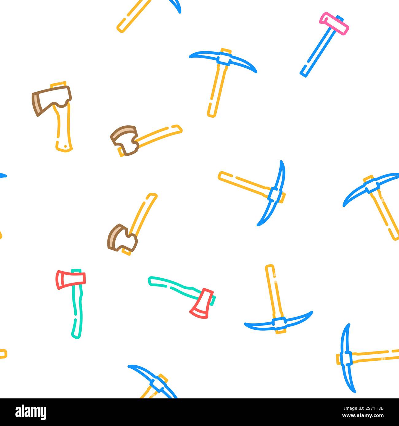 axe hatchet wood blade tool vector seamless pattern thin line ...
