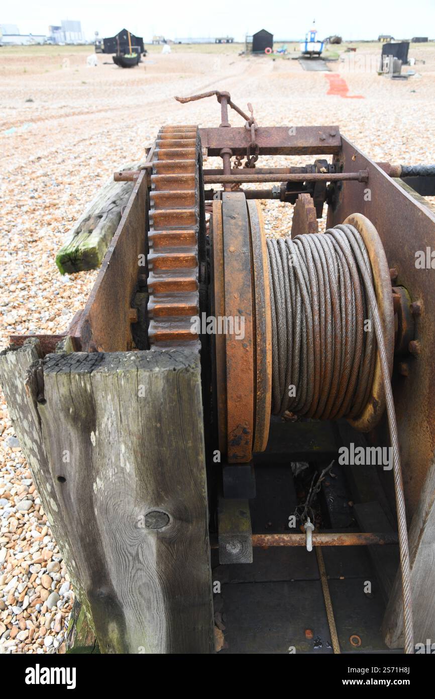 Boat winch on the beach Stock Photo - Alamy