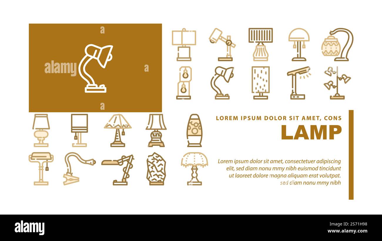 Lamp Equipment For Illuminate landing web page header vector. Vintage ...